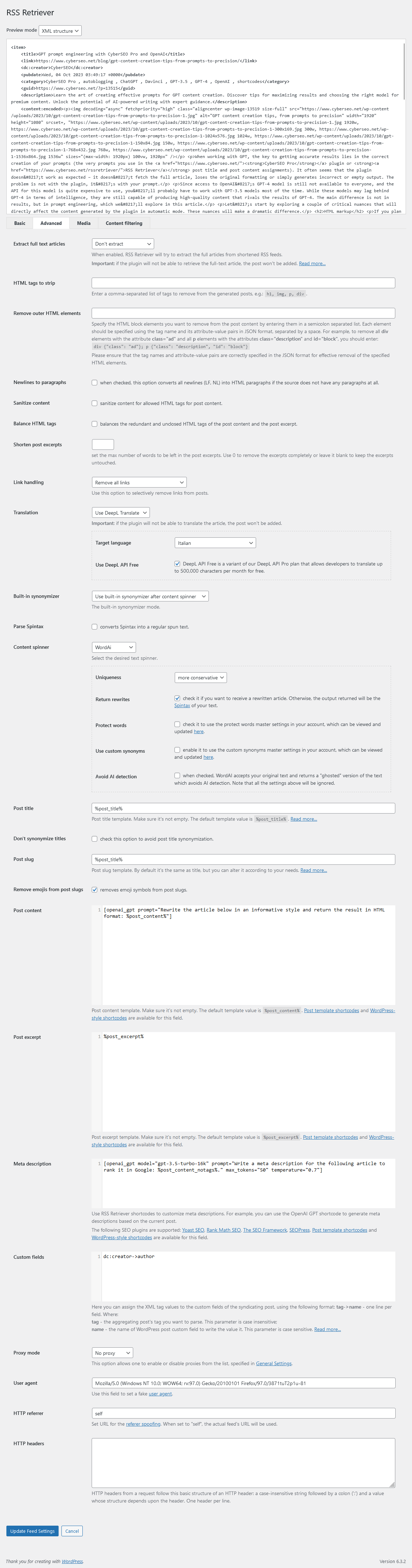 RSS Retriever plugin for WordPress with OpenAI GPT and Midjourney support