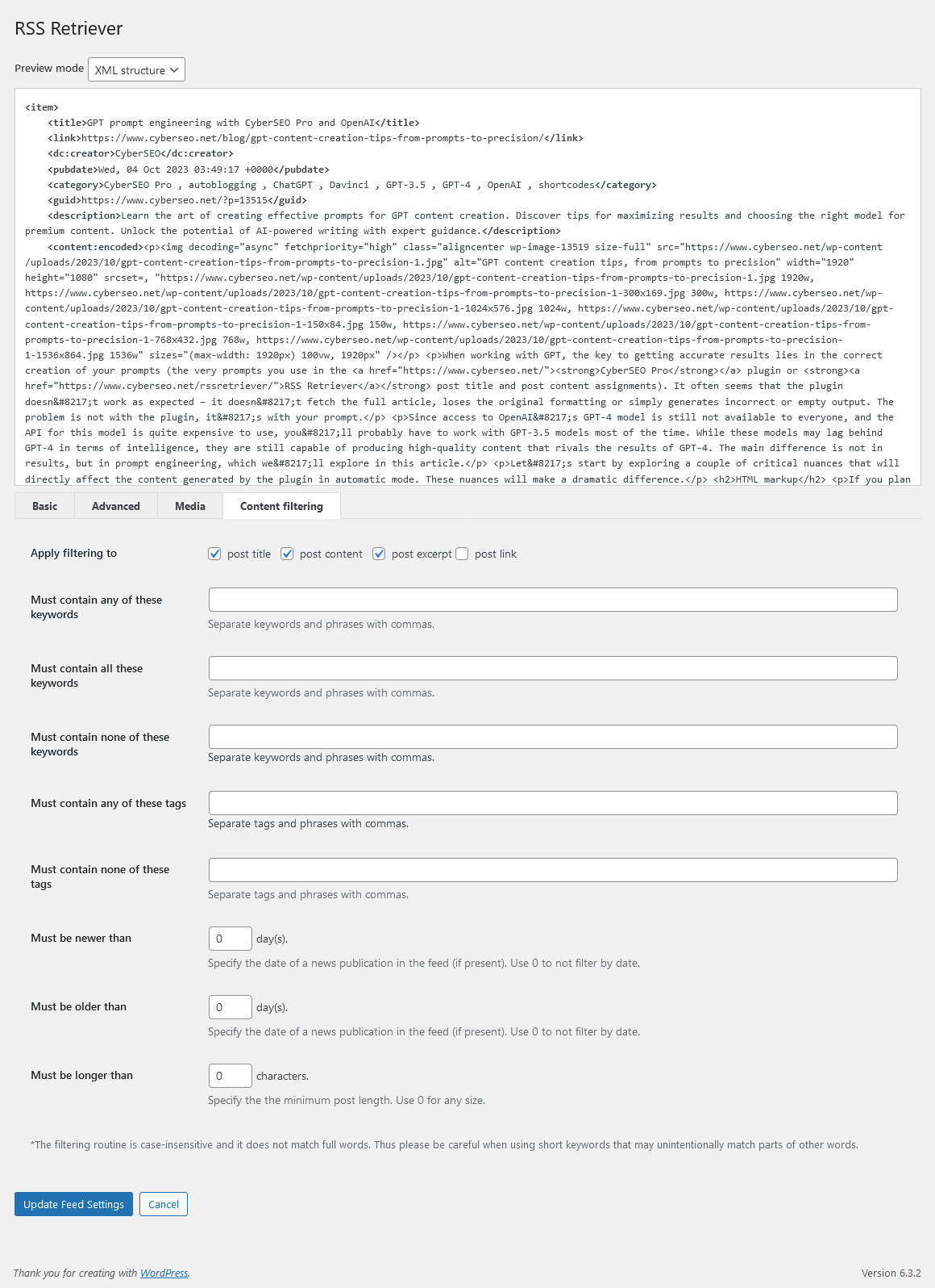 RSS Retriever plugin for WordPress with OpenAI GPT and Midjourney support